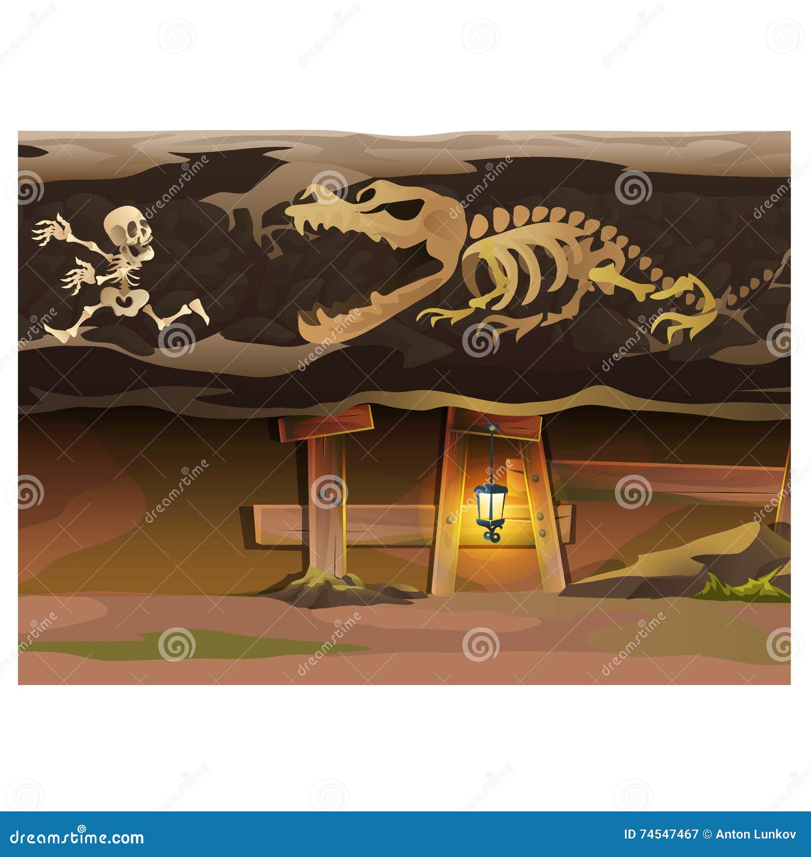 Underground with Human and Animal Skeleton Stock Vector - Illustration ...