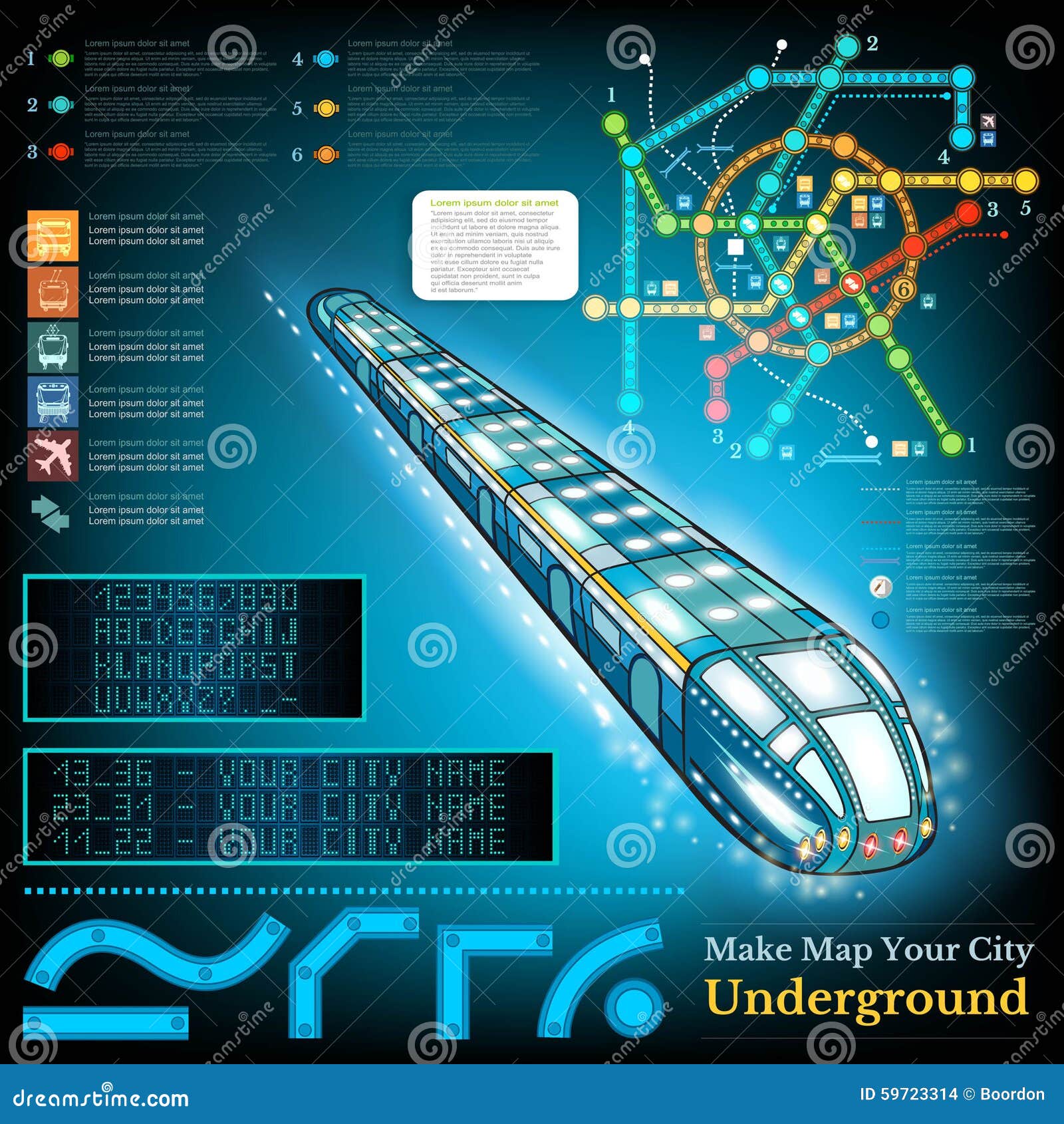 Underground Infographic With Sample Lines Of Metro And Map Vector ...
