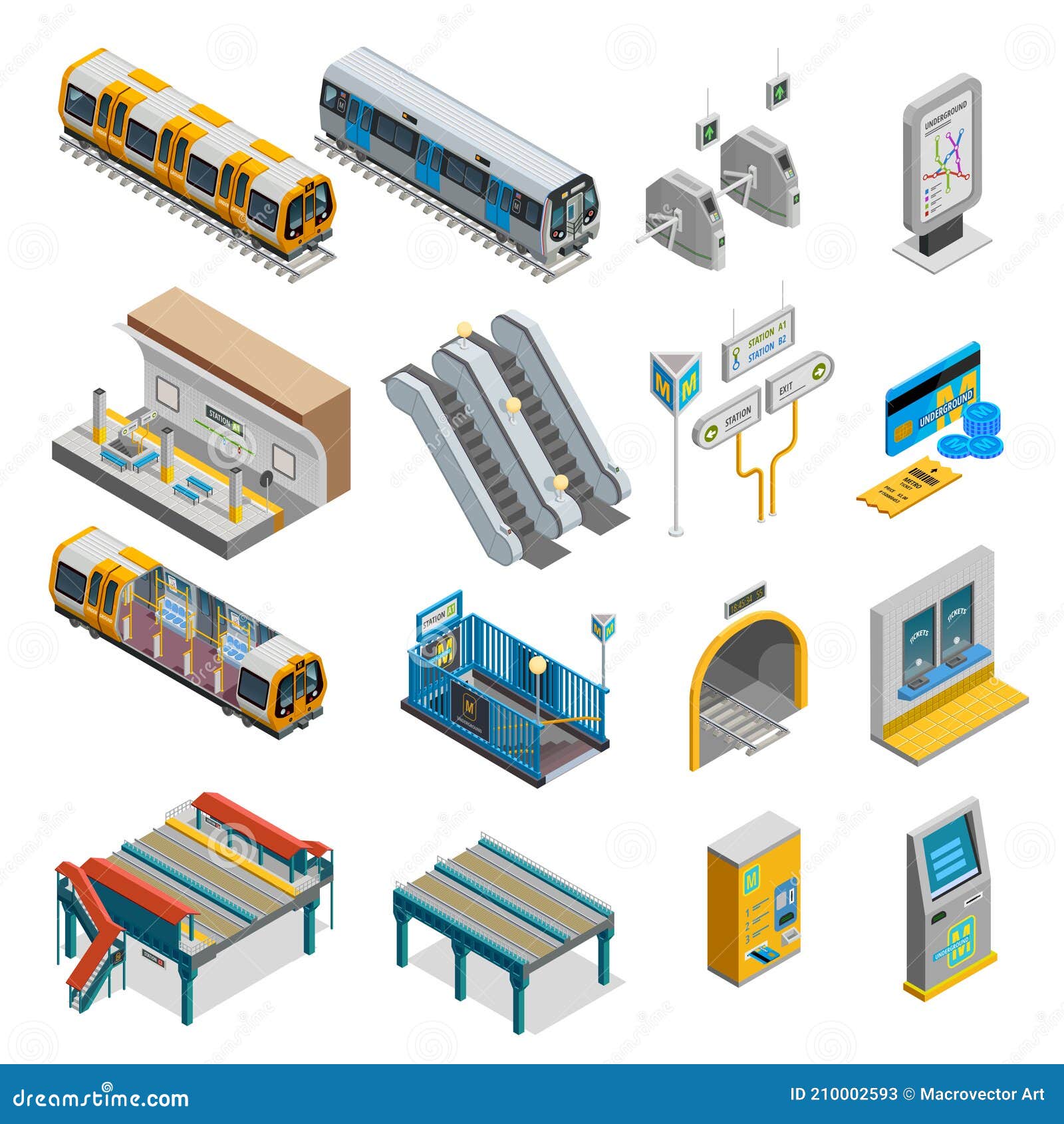 Underground Isometric Set stock vector. Illustration of bench - 210002593