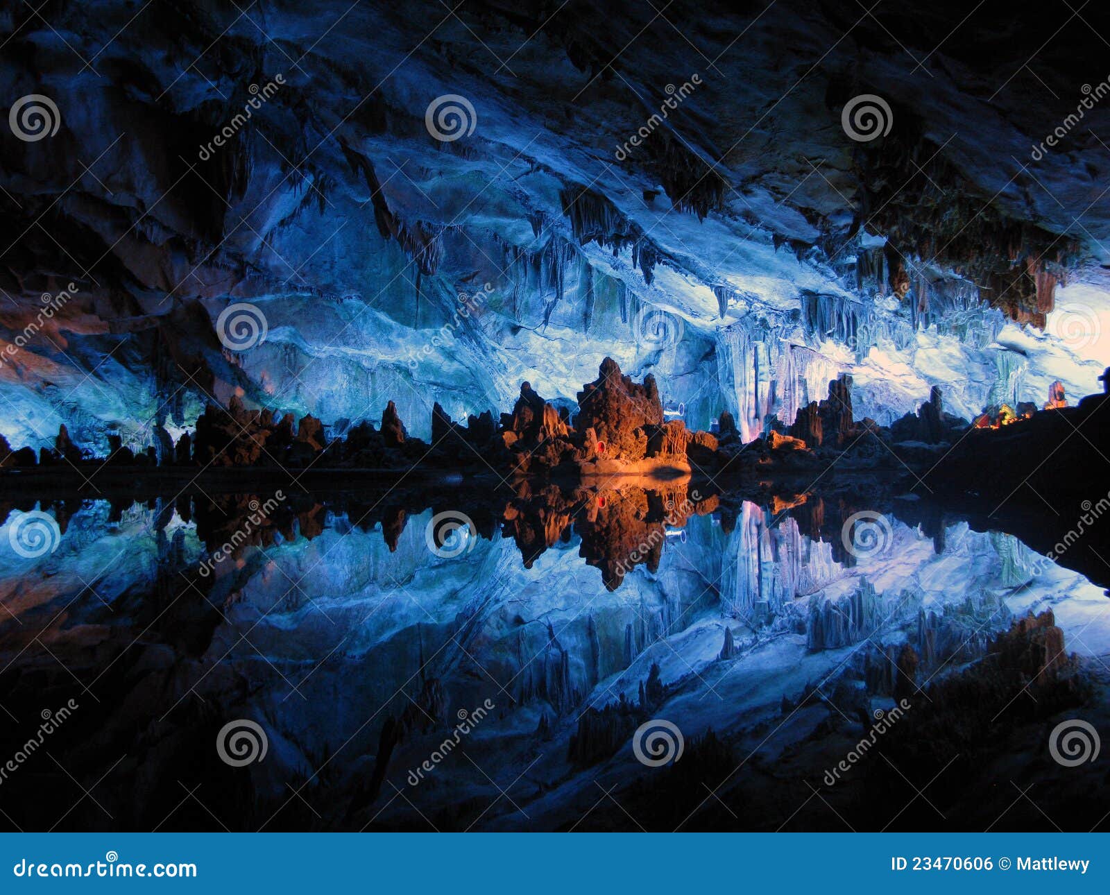 Underground Lake In Subterranean Cave Cavern Reflects Rock Formations ...