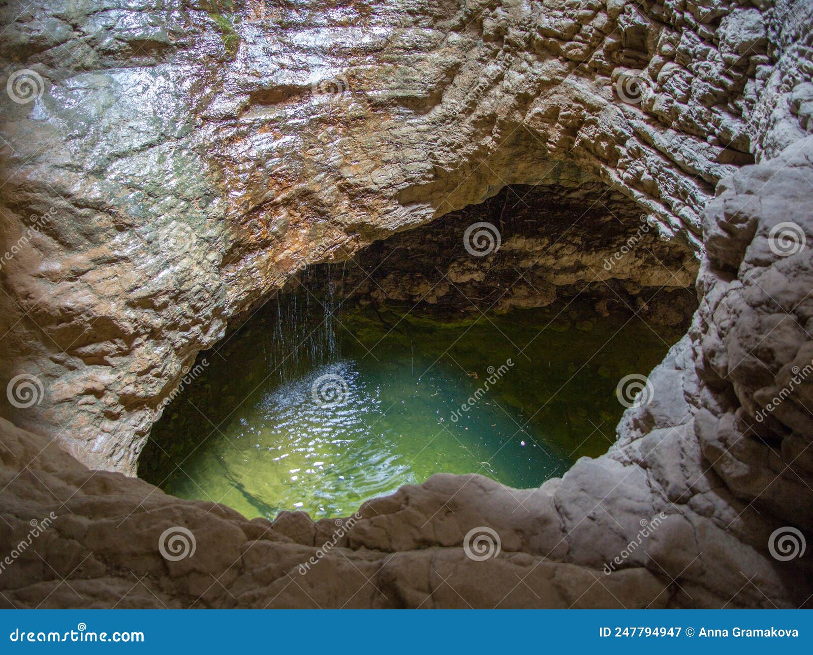 Underground Lake Cave with Waterfall Stock Image - Image of beneath ...