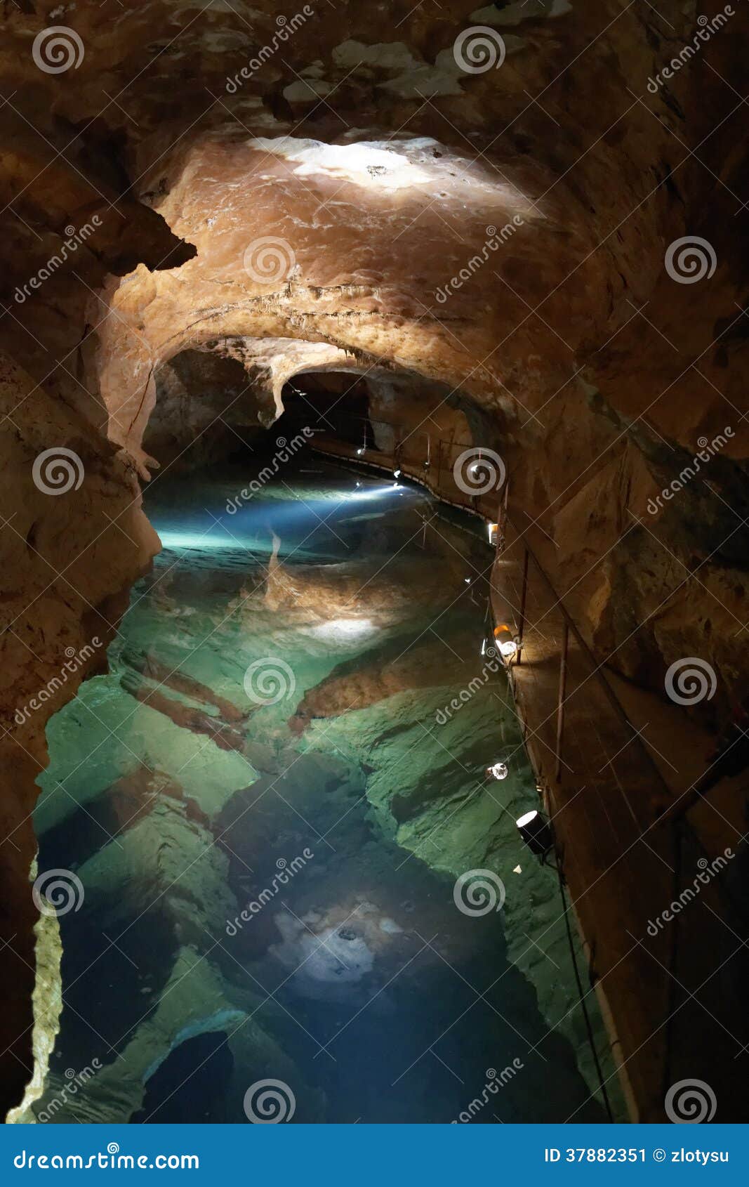 Underground Lake In Subterranean Cave Cavern Reflects Rock Formations ...