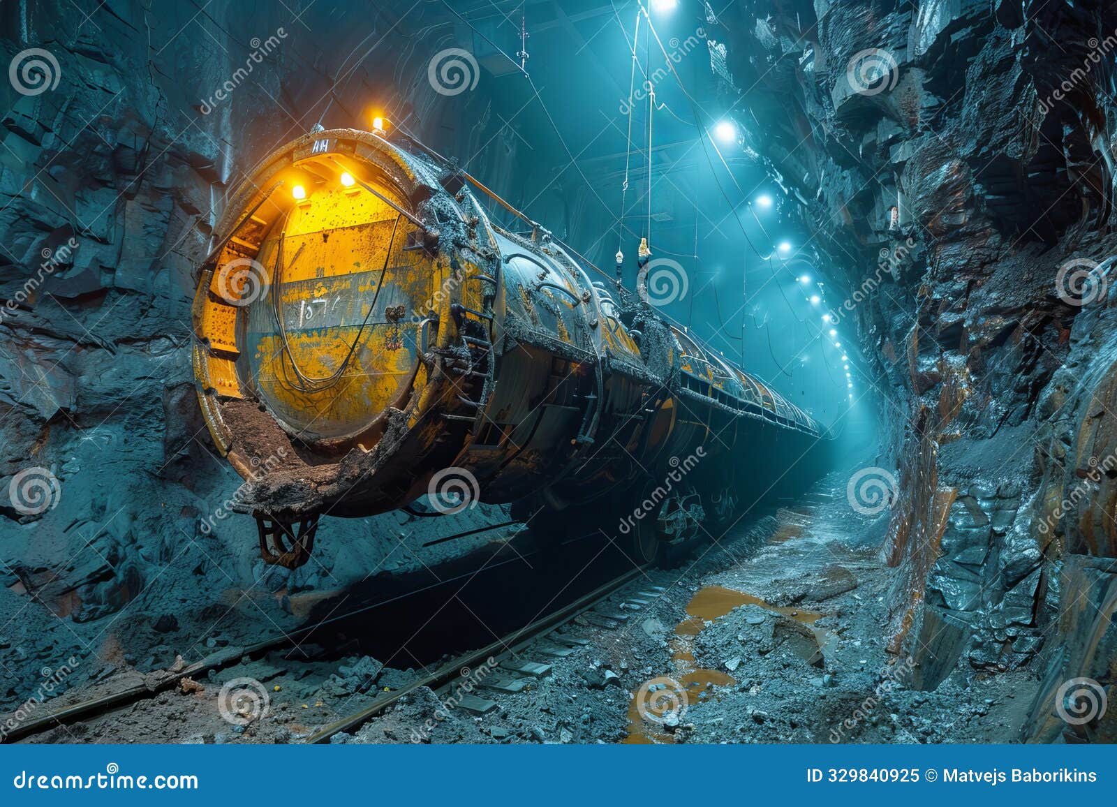 Underground Mine with Ore Transport Railway and Trolley in Freight ...