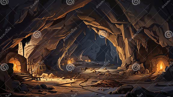 Underground Mining Cave Illustration AI Generated Stock Illustration ...