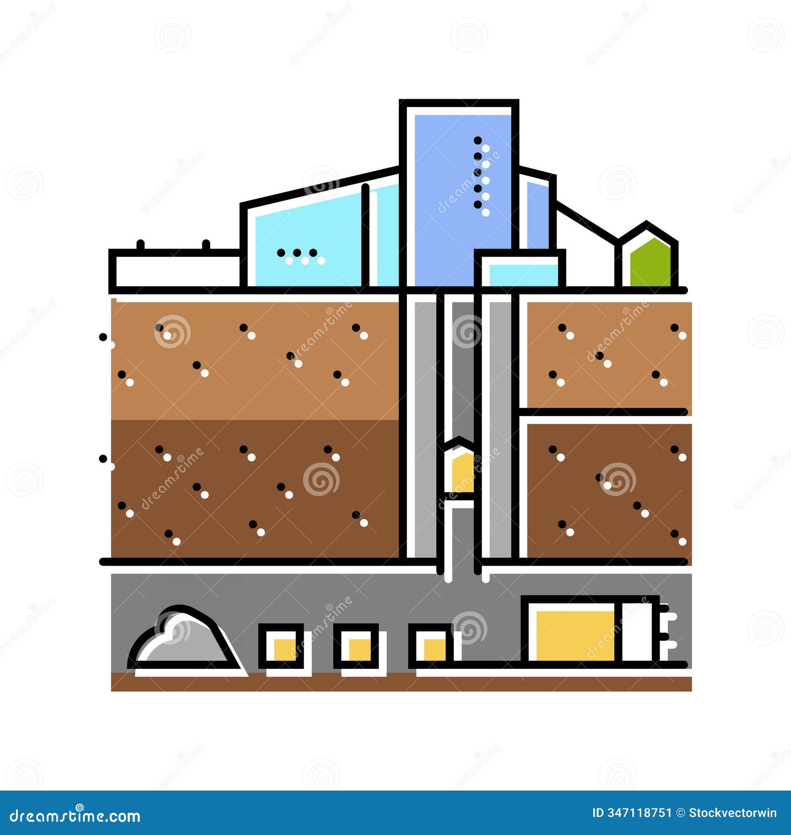 Underground Mining Copper Production Icon Color Illustration Cartoon ...