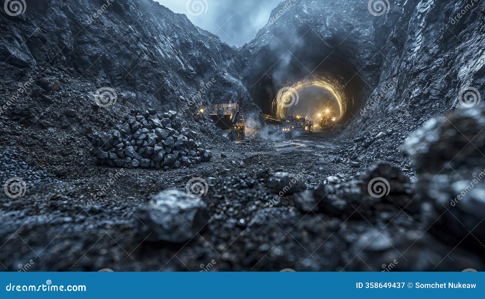 Underground Mining Operations in Dark Tunnels Close-up View of Workers Industrial Environment ...