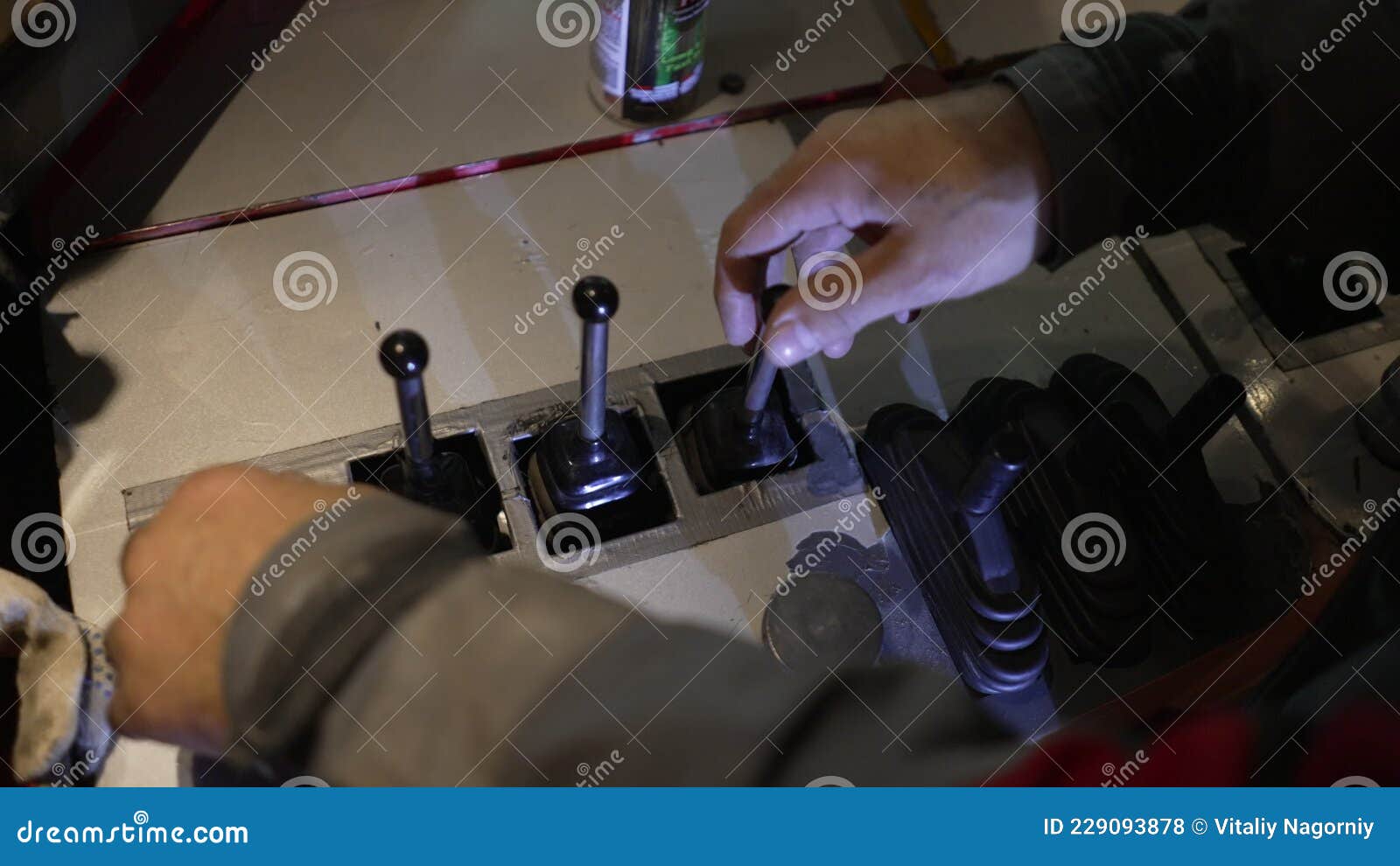 The Operator Operates the Drilling Machine. the Hands of the ...