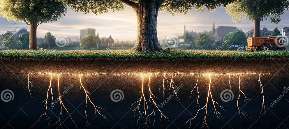 Underground Network Glowing Roots Connect Trees, Symbolizing Unity and ...