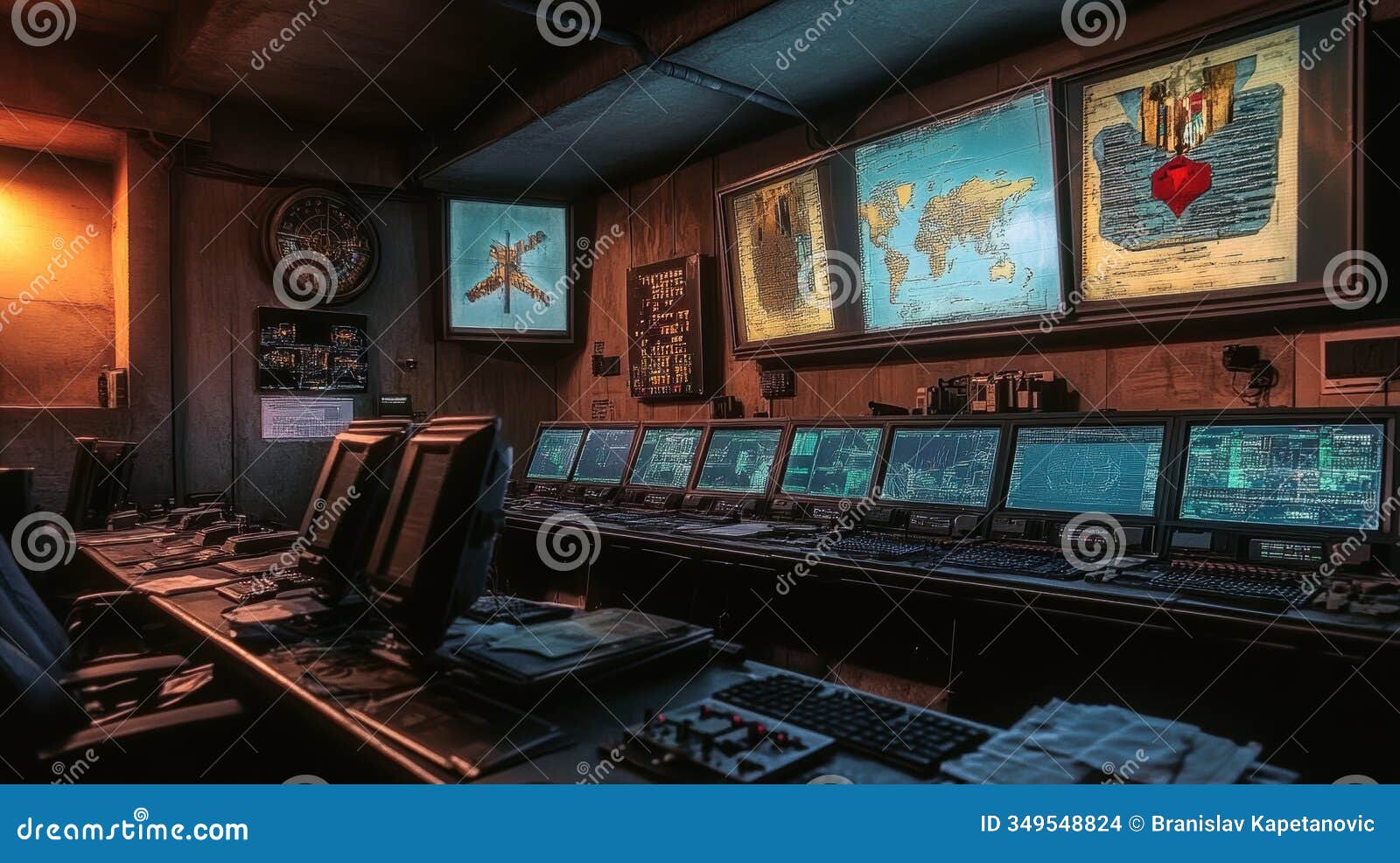 Underground Nuclear Bunker Control Room Monitoring Global Situation ...