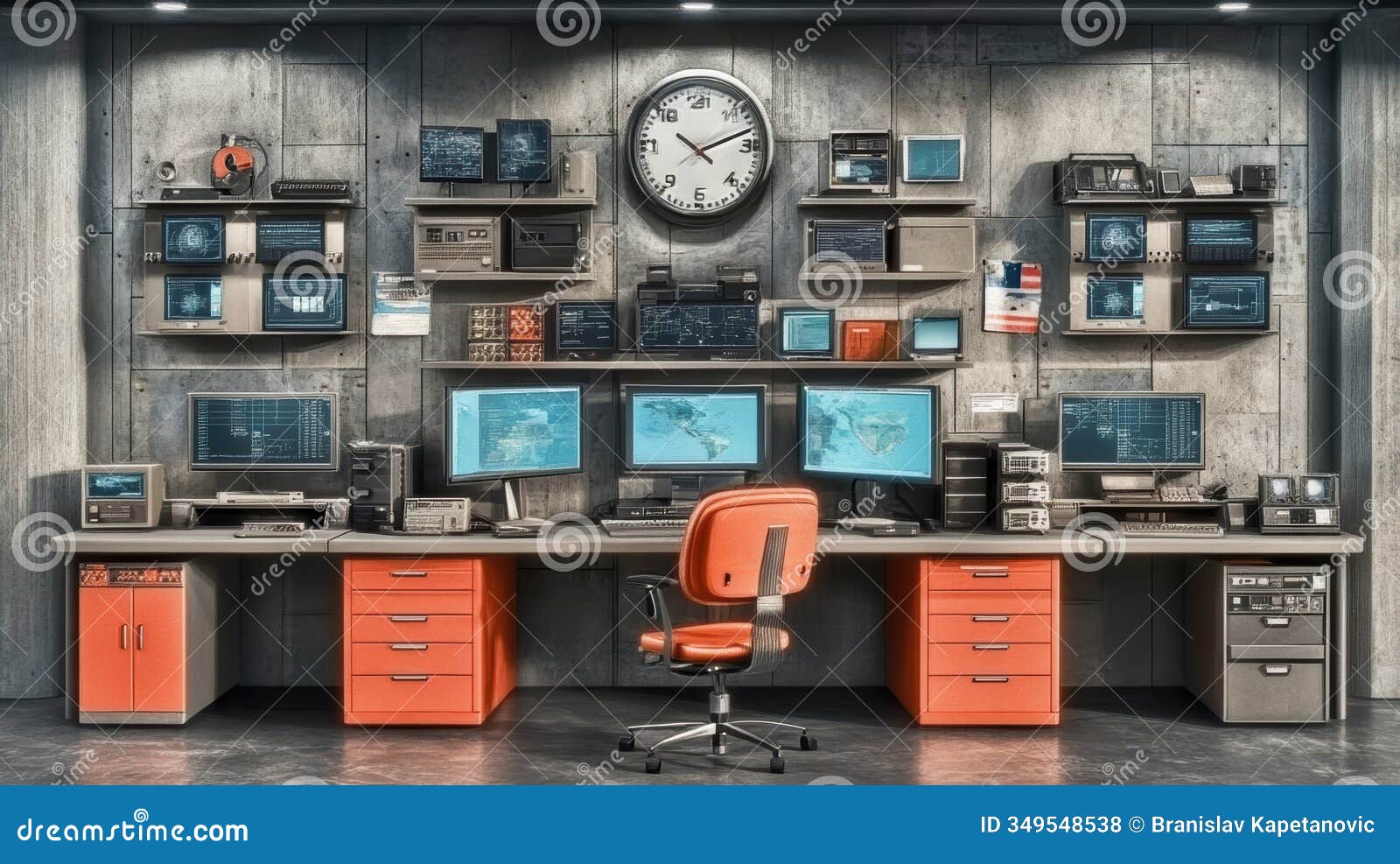 Underground Nuclear Bunker Control Room with Retro Computers and ...