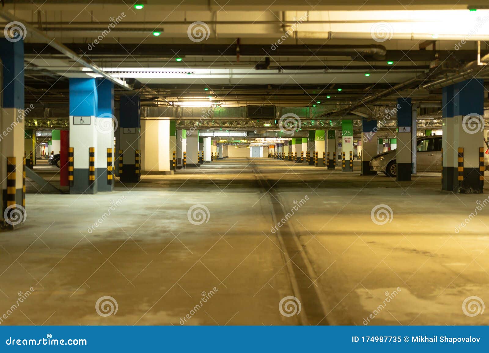Underground parking stock image. Image of dark, ceiling - 174987735