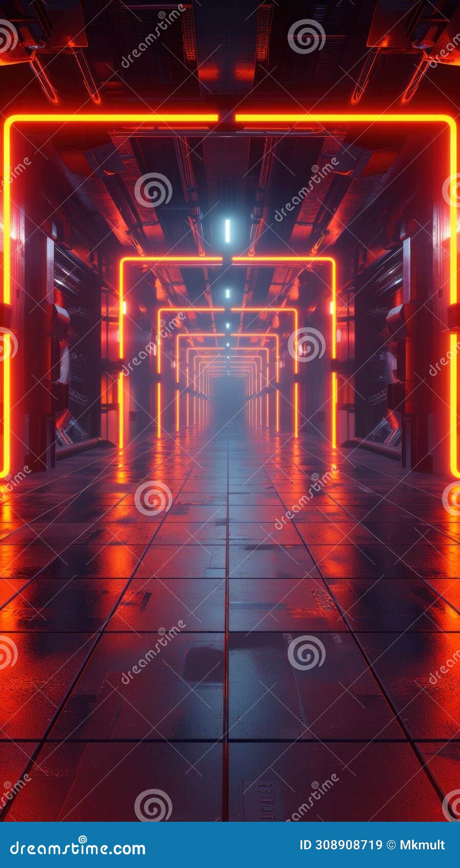 Empty Parking Garage with Red Neon Lights Stock Image - Image of ...