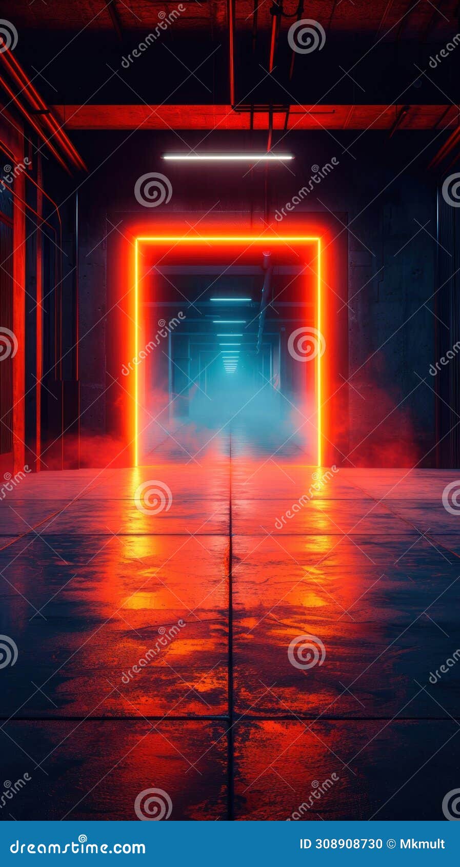 Empty Parking Garage with Red Neon Lights Stock Photo - Image of ...