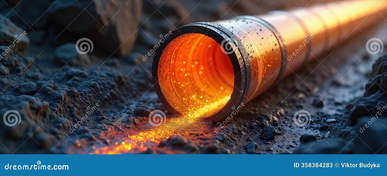 Underground Pipe Liner Curing Process Closeup. Resin-coated Pipe ...