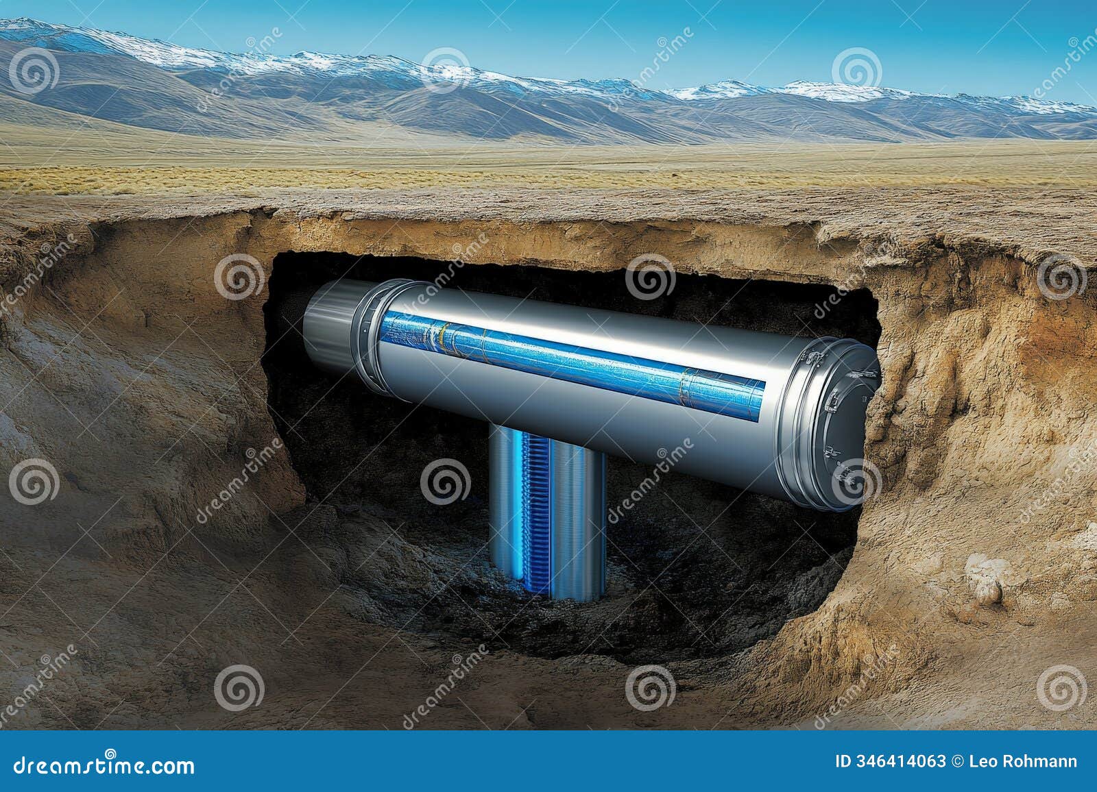 Underground Pipe System for Water Transportation with Visible Rocky ...