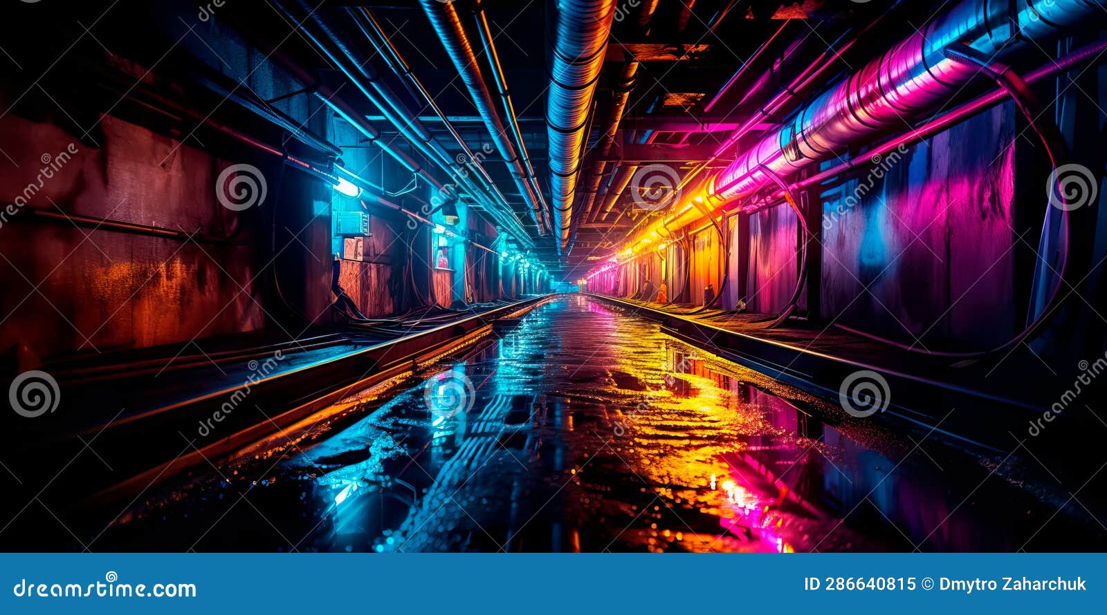 Pipeline Tunnel With Light Rays In Cavern, Flanked By Jagged Rock ...