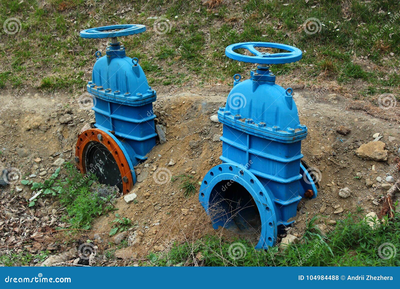 Underground Pipeline with Valves and Flanges Stock Photo - Image of ...