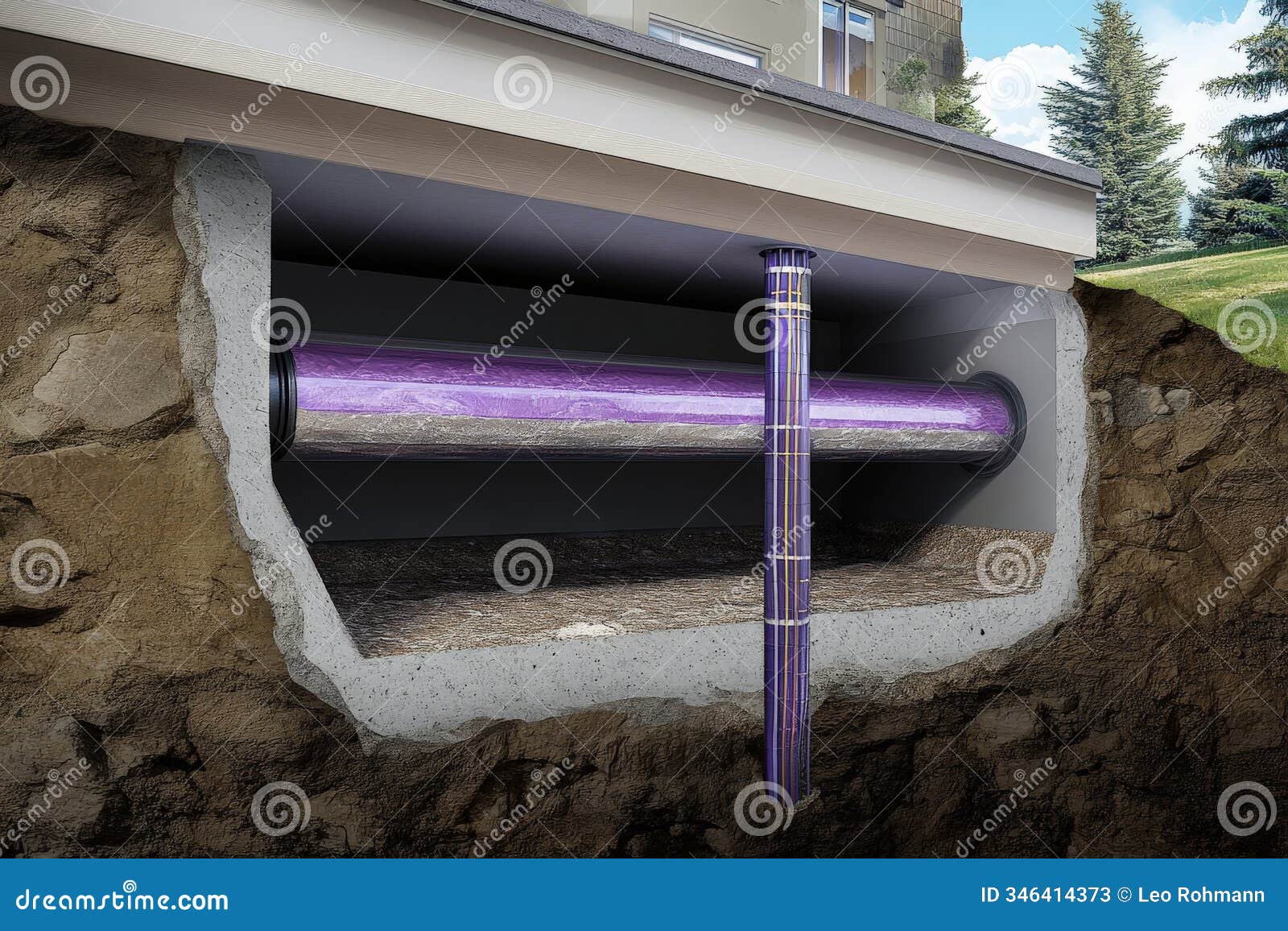 Underground Purple Piping System during Installation Representing ...