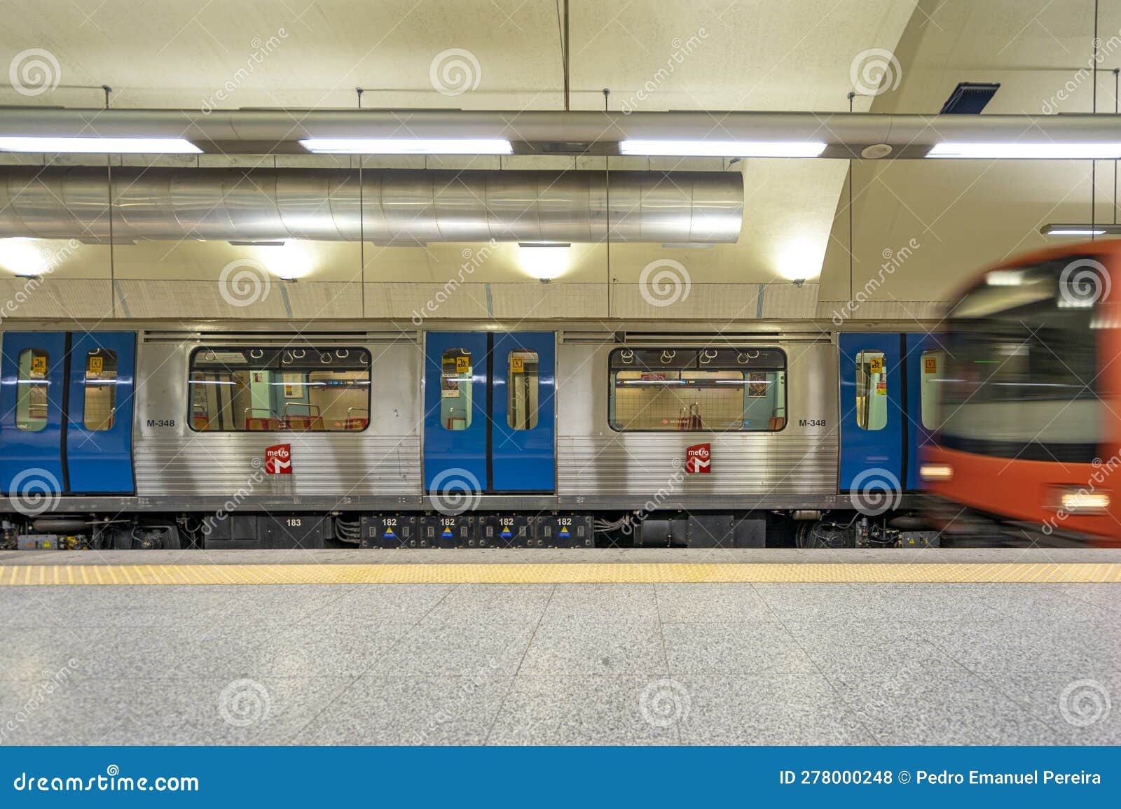 Underground Railway Platform of the Lisbon Metro Station with a Stopped ...
