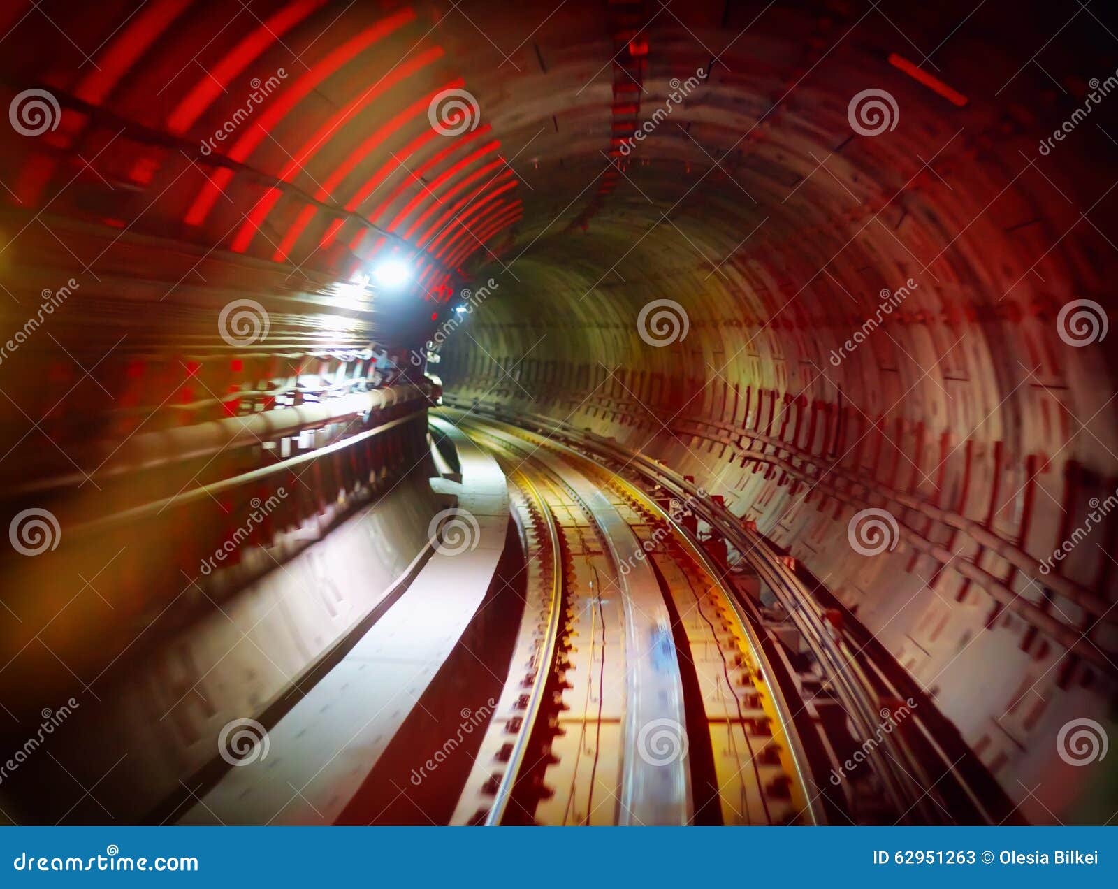 Underground Railway Tunnel with Colorful Lights Stock Image - Image of ...