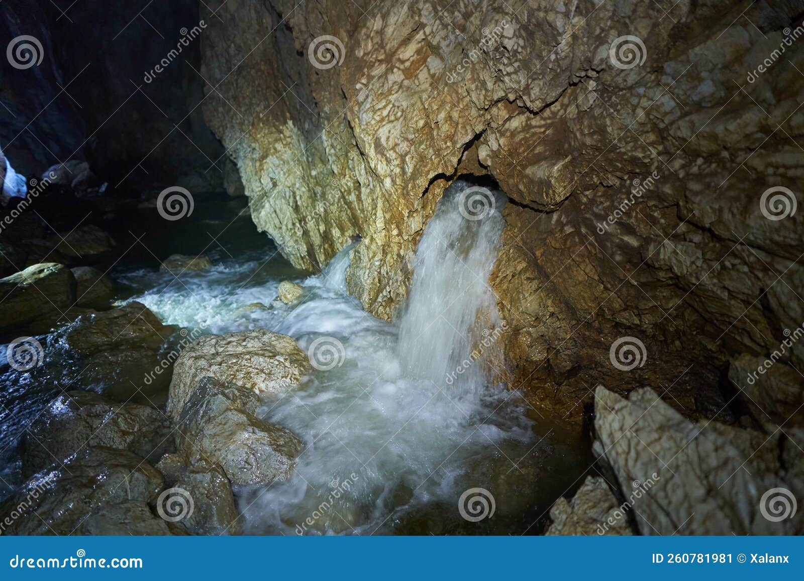 Underground River in a Cave Stock Image - Image of green, natural ...
