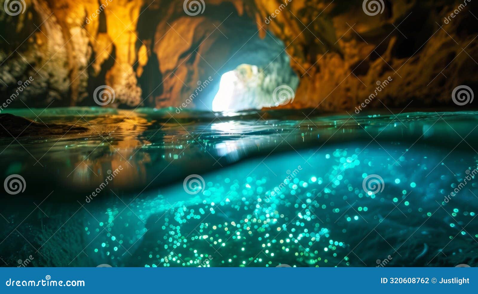 An Underground River Flows through a Cave the Water Illuminated by the ...