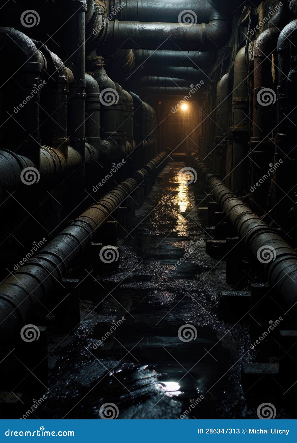 Underground Sewer System Pipes and Dark Water Stock Illustration ...