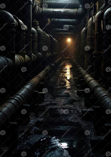 Underground Sewer System Pipes and Dark Water Stock Illustration ...