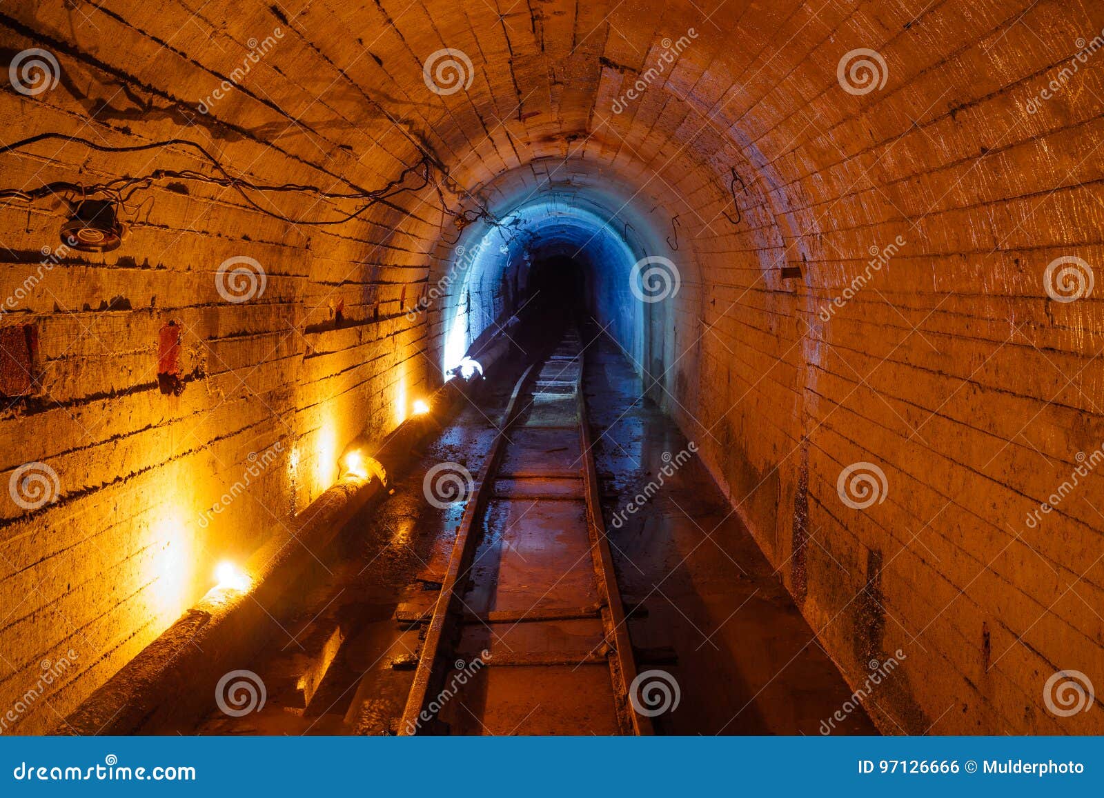 Underground Technical Tunnel with a Narrow-gauge Railway Stock Photo ...