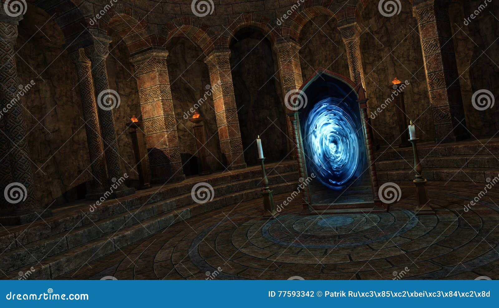 Underground Temple with Portal Stock Illustration - Illustration of ...