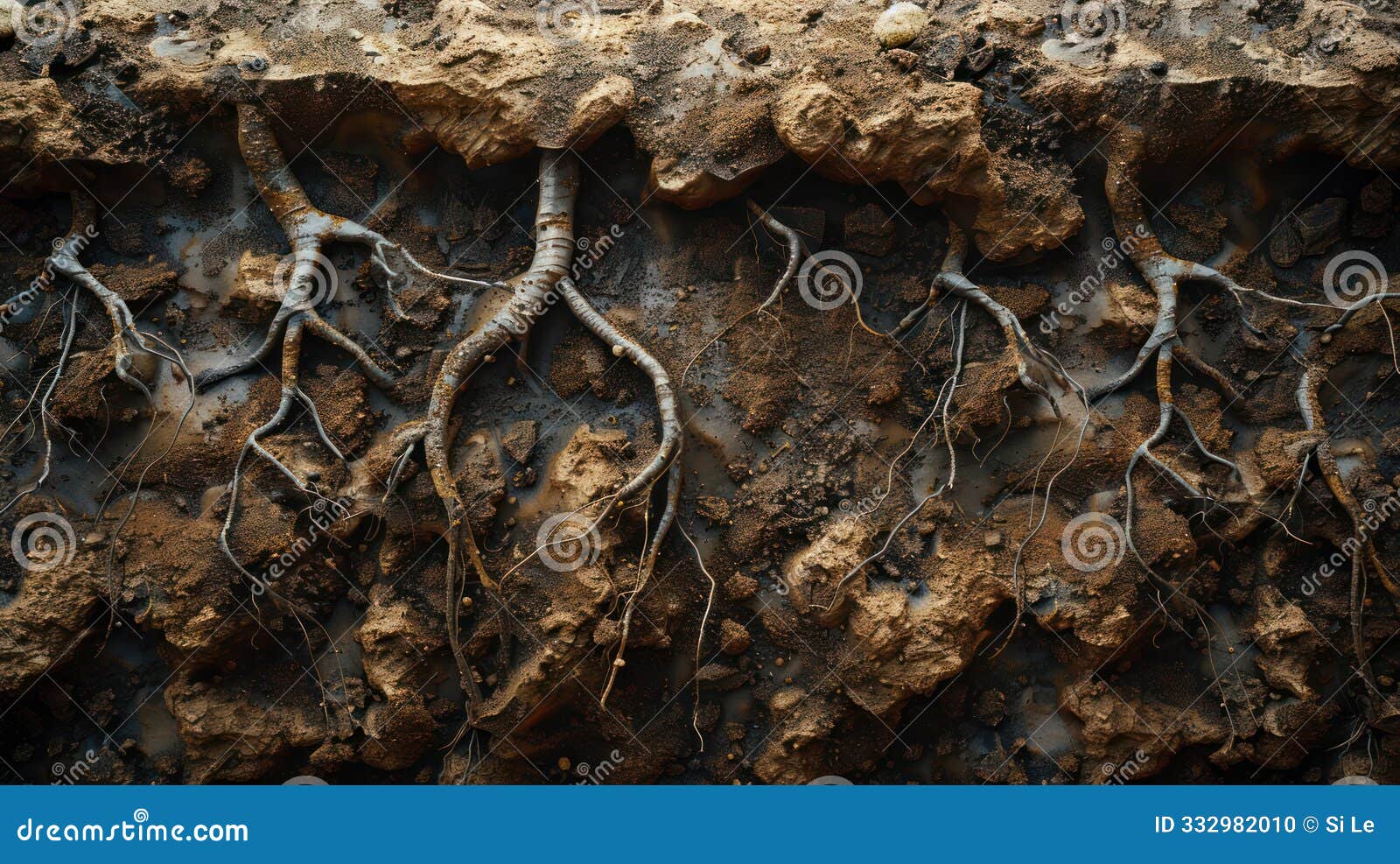 Underground Texture: Close-Up Illustration of Tree Roots in Soil Stock ...