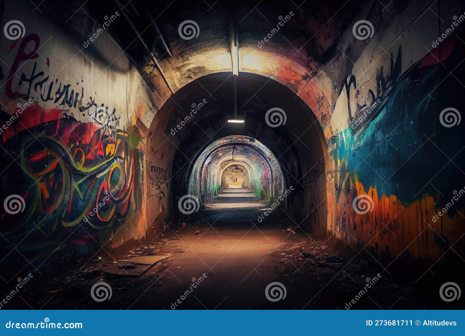 Underground Tunnel with Bright Graffiti, Tags and Murals Stock Illustration - Illustration of ...