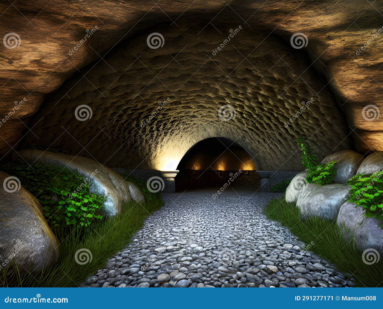 Underground Tunnel with Stones and Plants Stock Illustration ...