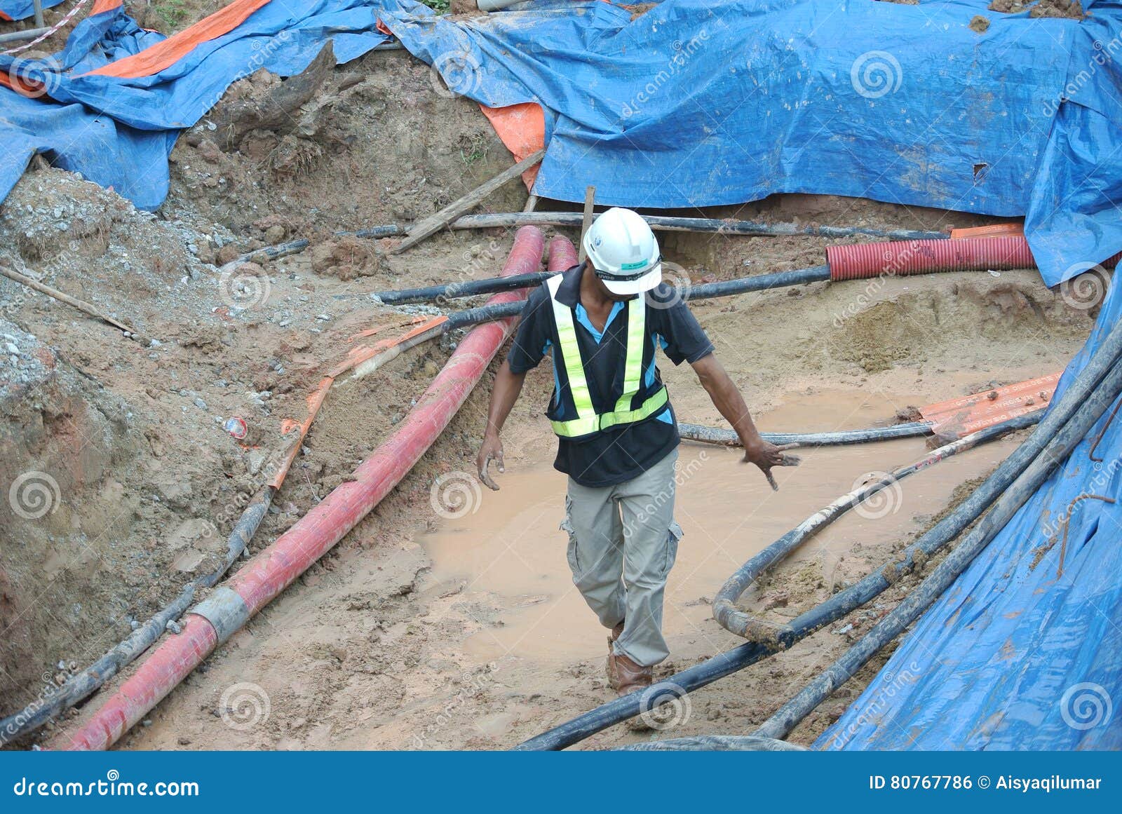 Underground Utilities Trenches. Editorial Photo - Image of district ...