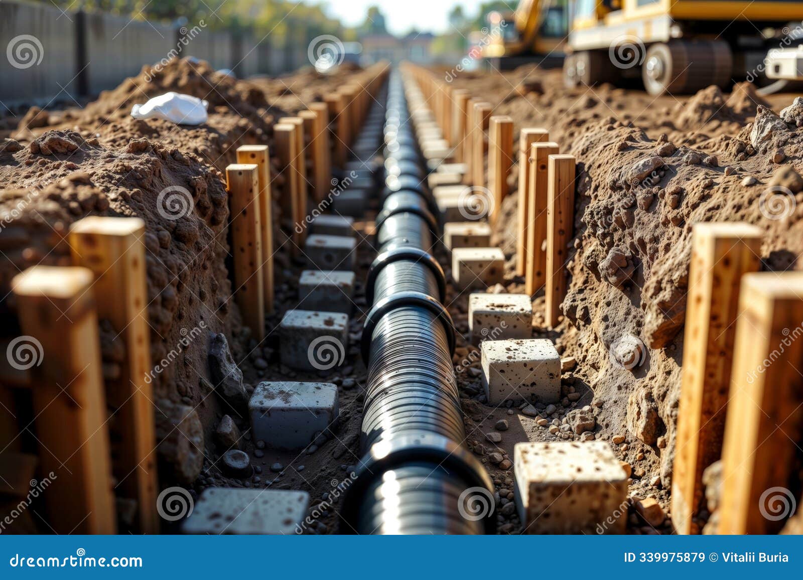 Black Pipeline Installed in Trench with Supports, Generative Ai Stock ...