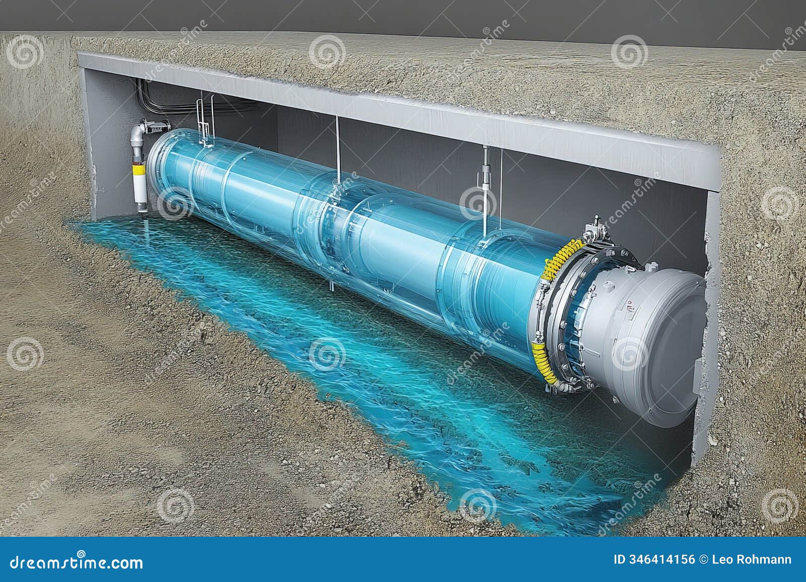 Underground Water Pipeline System Embedded in Soil Highlighting ...
