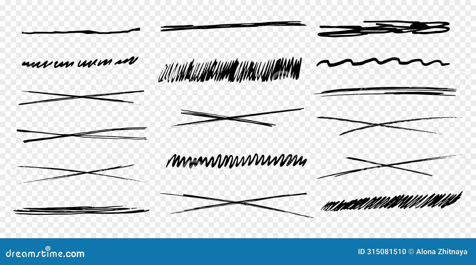 Underline Scribble Lines, Cross Stoke, Set Free Hand Fast Marks ...