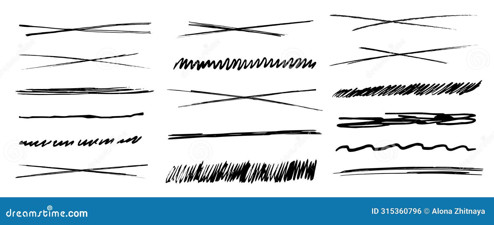 Underline Scribble Lines, Cross Stoke, Set Free Hand Fast Marks ...