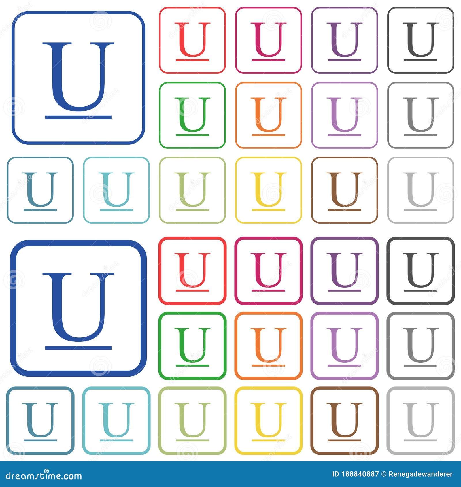 Underlined Font Type Outlined Flat Color Icons Stock Vector ...