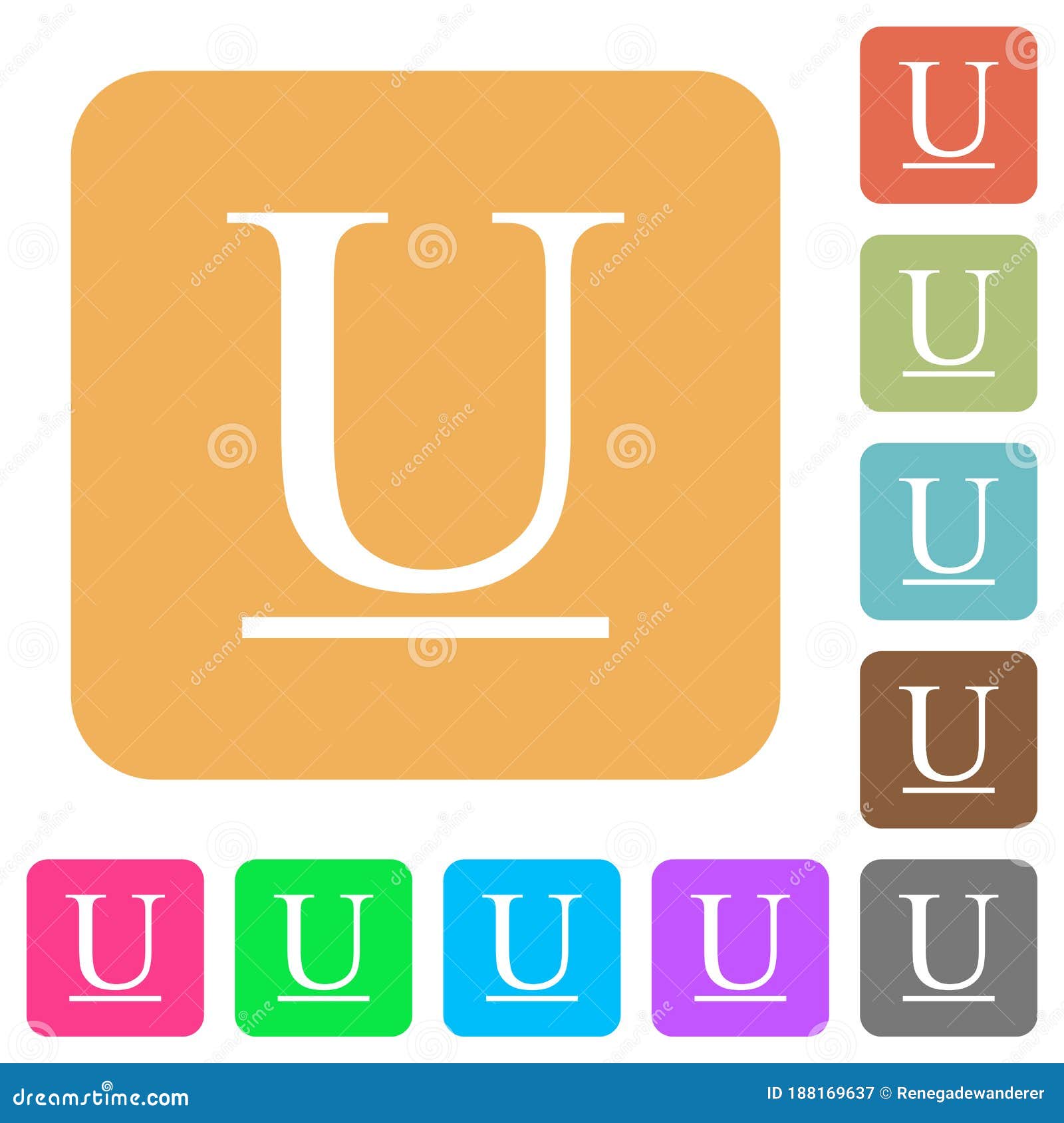 Underlined Font Type Rounded Square Flat Icons Stock Vector - Illustration of green, editor ...