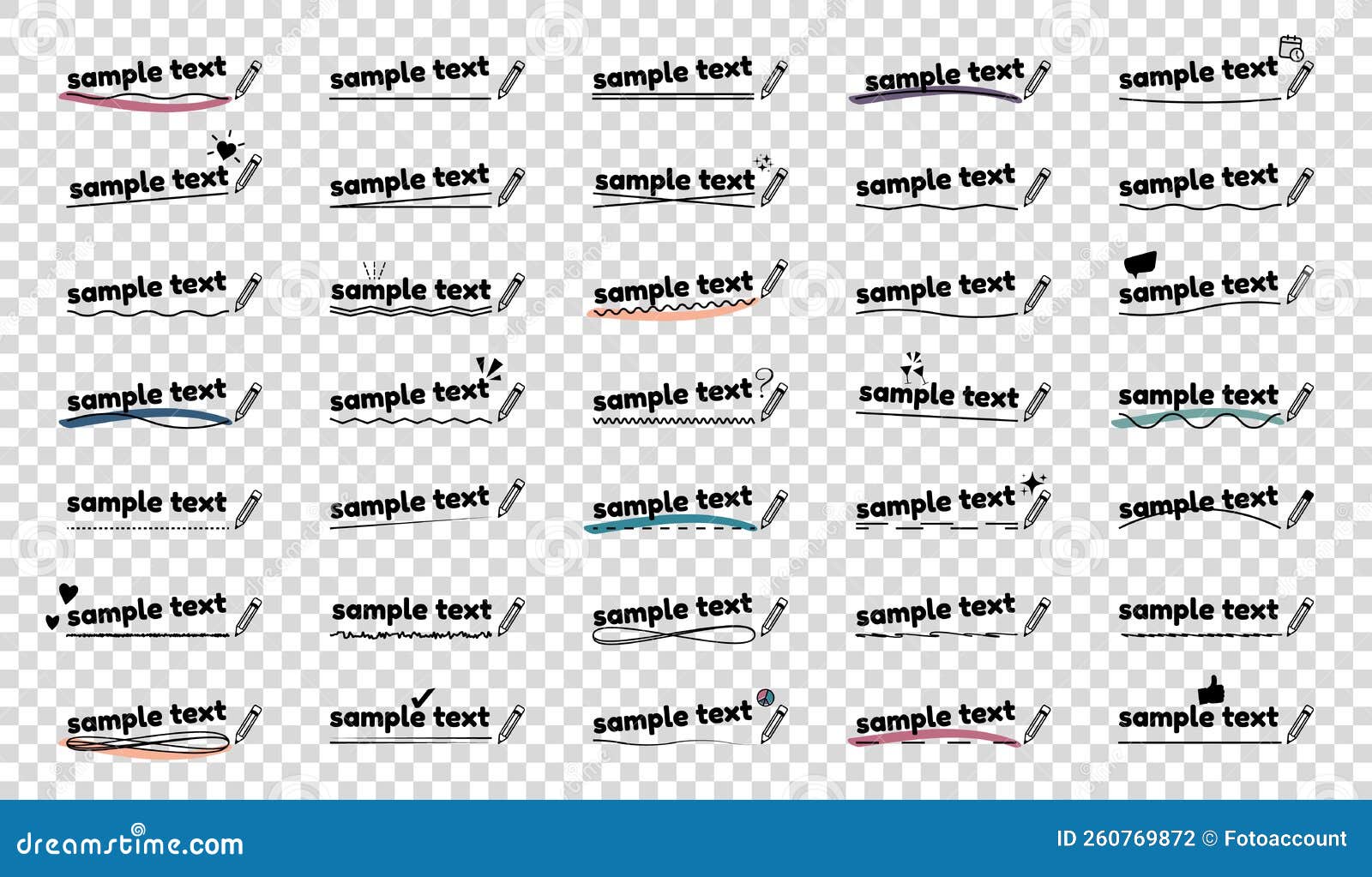 Underlined Sample Text Icons Set - Different Simple Flat Vector ...