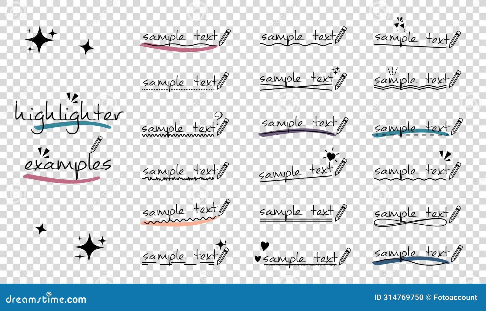 Underlined Sample Text Icons Set - Different Simple Flat Vector ...