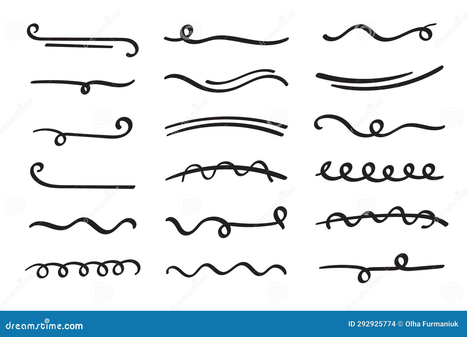 Underlines Hand-drawn Set. Hand-drawn Dividers, Separators, Borders ...