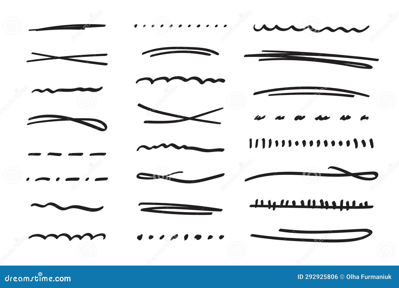 Underlines Hand-drawn Set. Hand-drawn Dividers, Separators, Borders ...