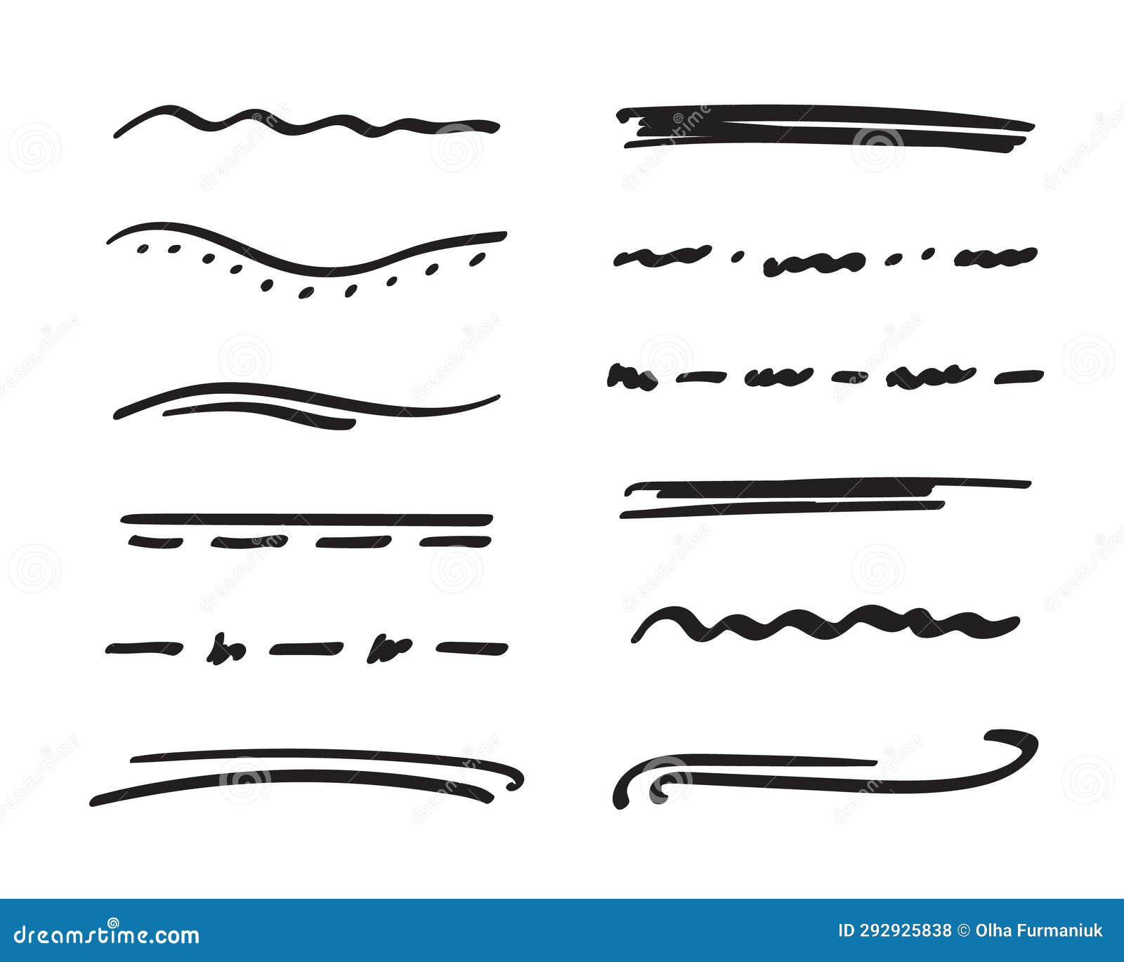 Underlines Hand-drawn Set. Hand-drawn Dividers, Separators, Borders ...
