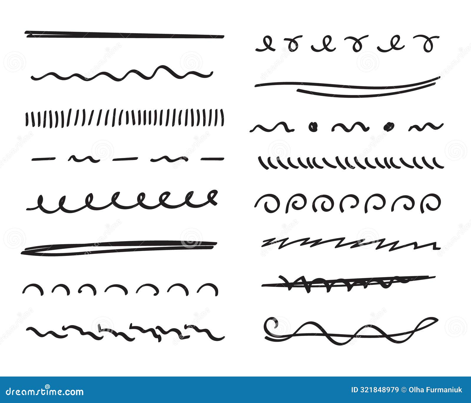 Underlines Hand-drawn Set. Handwriten Dividers, Separators, Borders ...