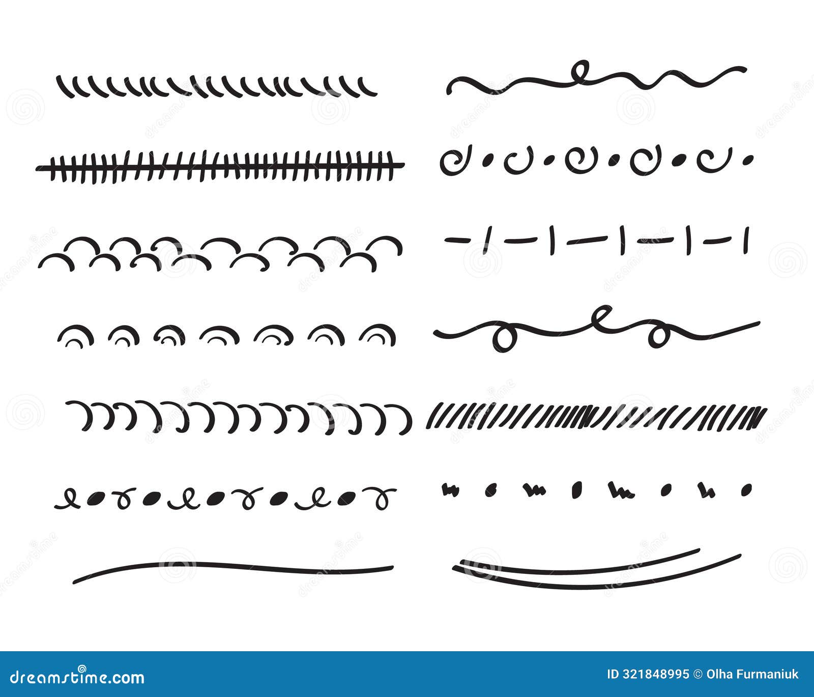 Underlines Hand-drawn Set. Handwriten Dividers, Separators, Borders ...