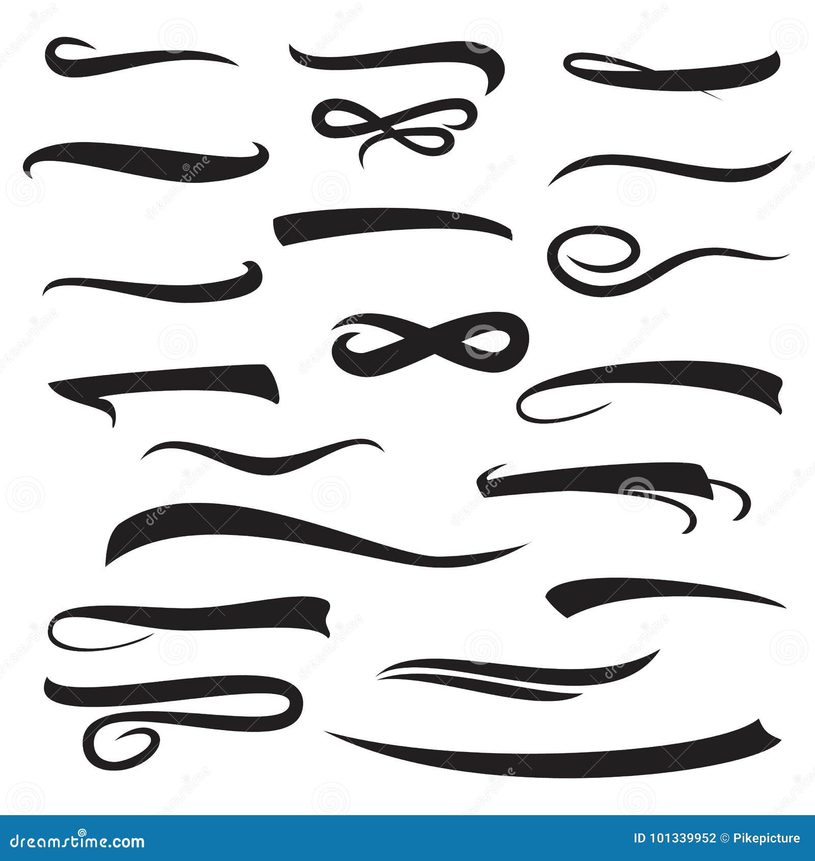 Underlines Lettering Lines Set Isolated on White Background. Vintage ...