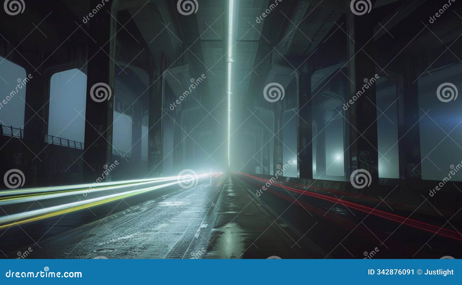 Underneath the Massive Pillars of a Bridge Cars Zoom through the ...