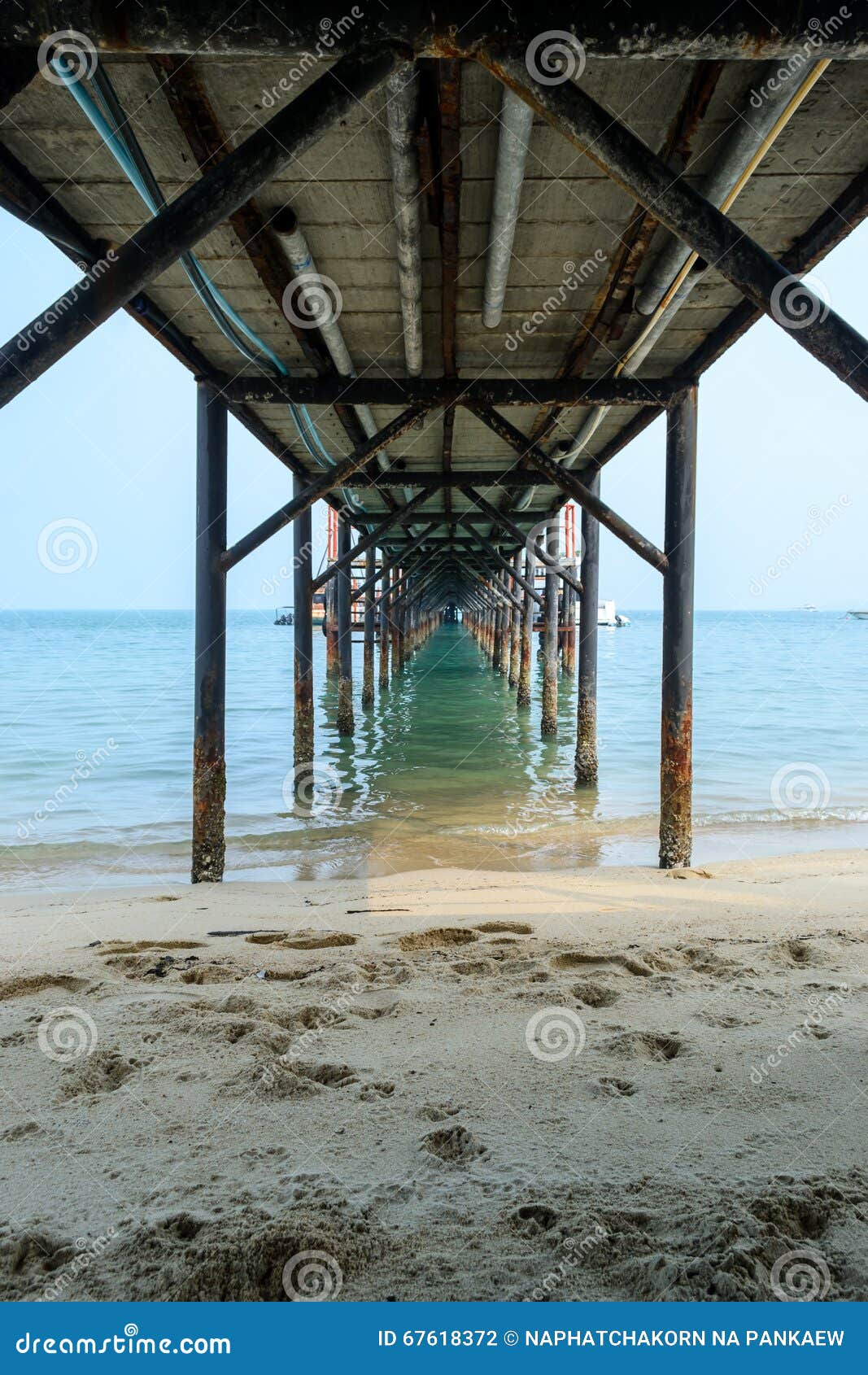Underneath the Pylons of a Long Jetty Pier Stock Photo - Image of ...